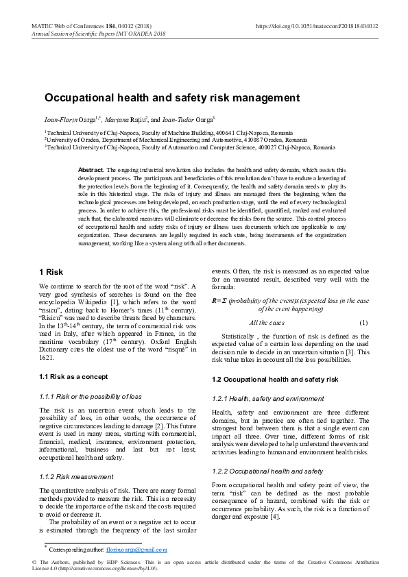 (PDF) Occupational health and safety risk management