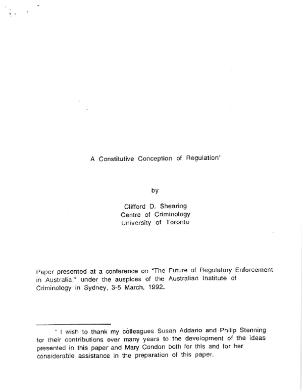 (PDF) Shearing, C. 1992. A constitutive conception of regulation
