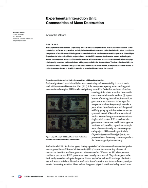 (PDF) Experimental Interaction Unit: Commodities of Mass Destruction