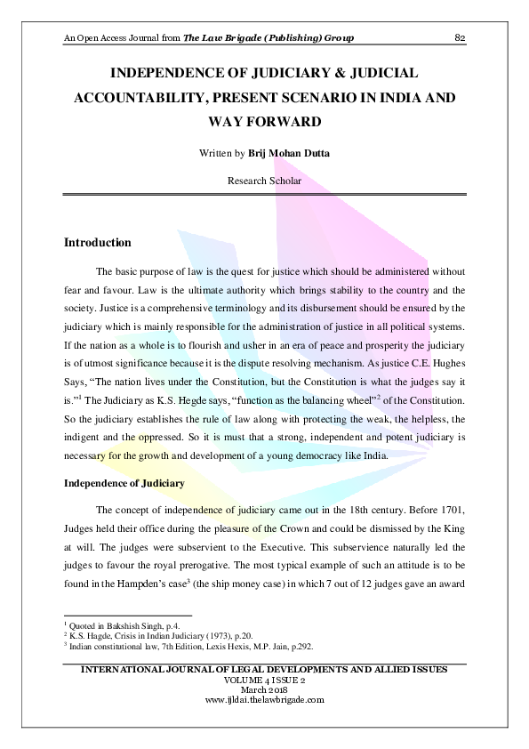 (PDF) INDEPENDENCE OF JUDICIARY & JUDICIAL ACCOUNTABILITY, PRESENT ...