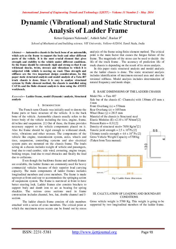 (PDF) Dynamic (Vibrational) and Static Structural Analysis of Ladder Frame