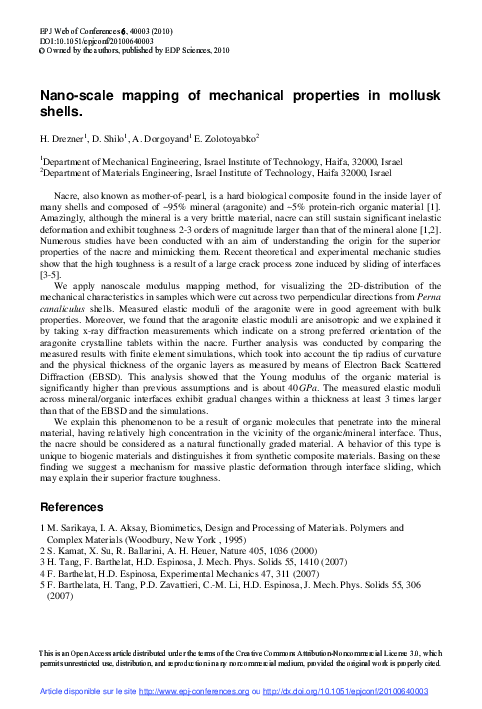 (PDF) Nano-scale mapping of mechanical properties in mollusk shells