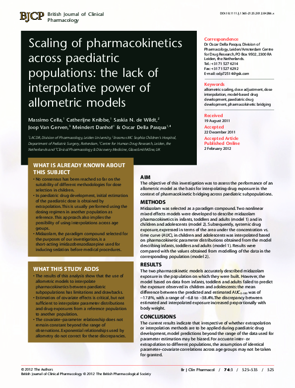 (PDF) Scaling of pharmacokinetics across paediatric populations: the ...