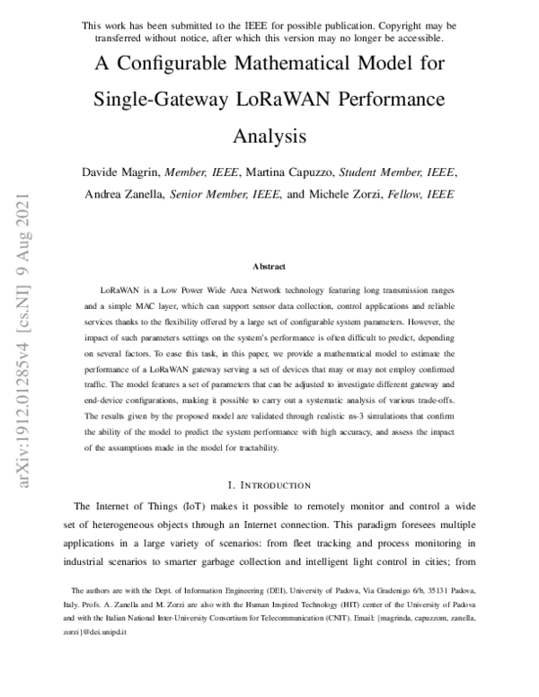 (PDF) A Configurable Mathematical Model for Single-Gateway LoRaWAN Performance Analysis