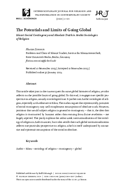 (PDF) The Potentials and Limits of Going Global: Islam's Social ...