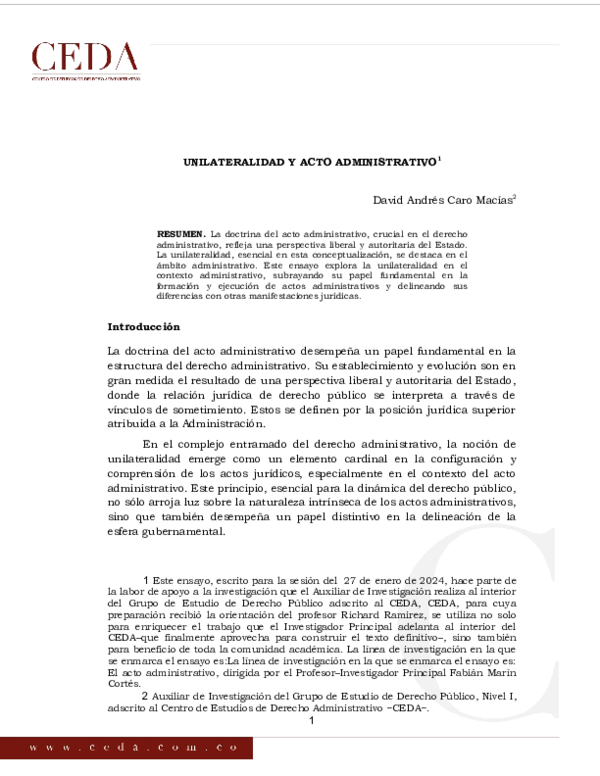 (DOC) .UNILATERALIDAD Y ACTO ADMINISTRATIVO (1)