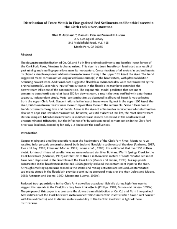 (PDF) Distribution of Trace Metals in Fine-grained Bed Sediments and ...