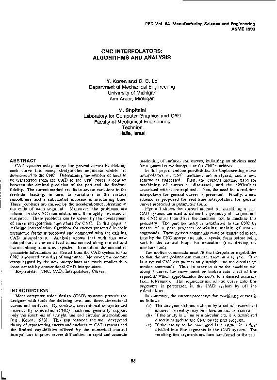 (PDF) CNC Interpolators: Algorithms and Analysis