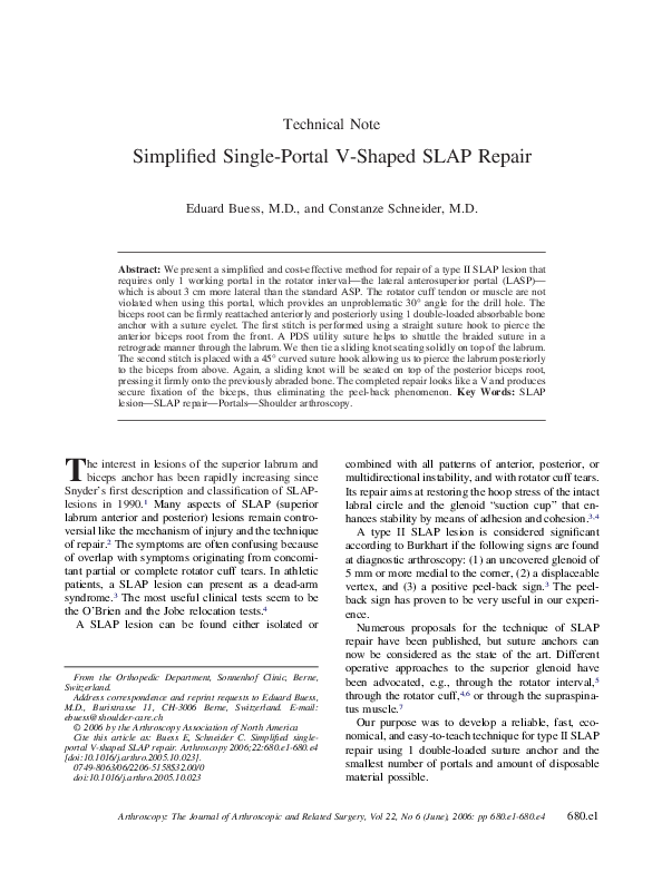 (PDF) Simplified Single-Portal V-Shaped SLAP Repair