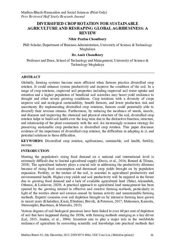 (PDF) DIVERSIFIED CROP ROTATION FOR SUSTAINABLE AGRICULTURE AND ...