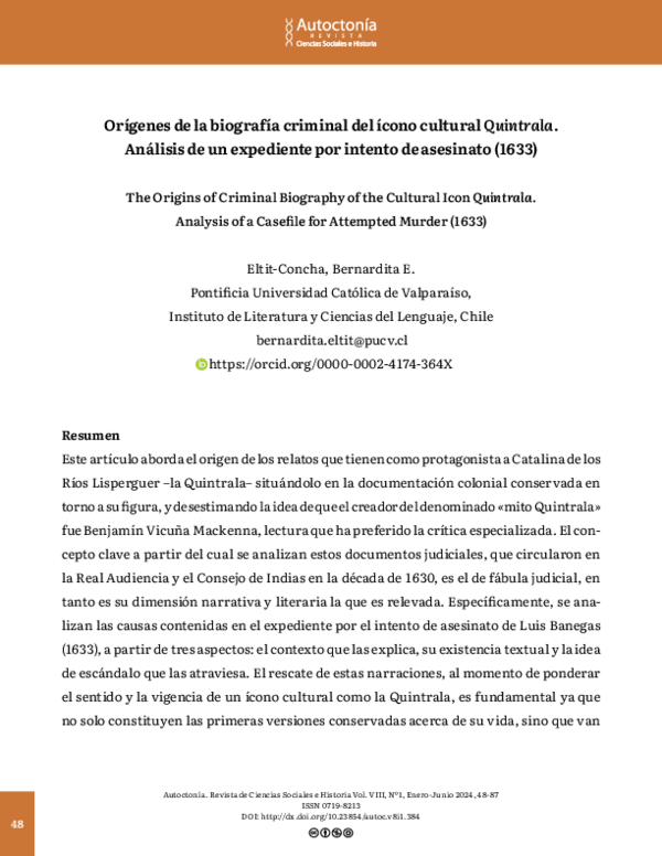 (PDF) Orígenes de la biografía del ícono cultural Quintrala. Análisis ...