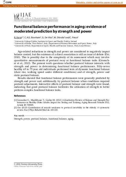 (PDF) Functional balance performance in aging: evidence of moderated ...
