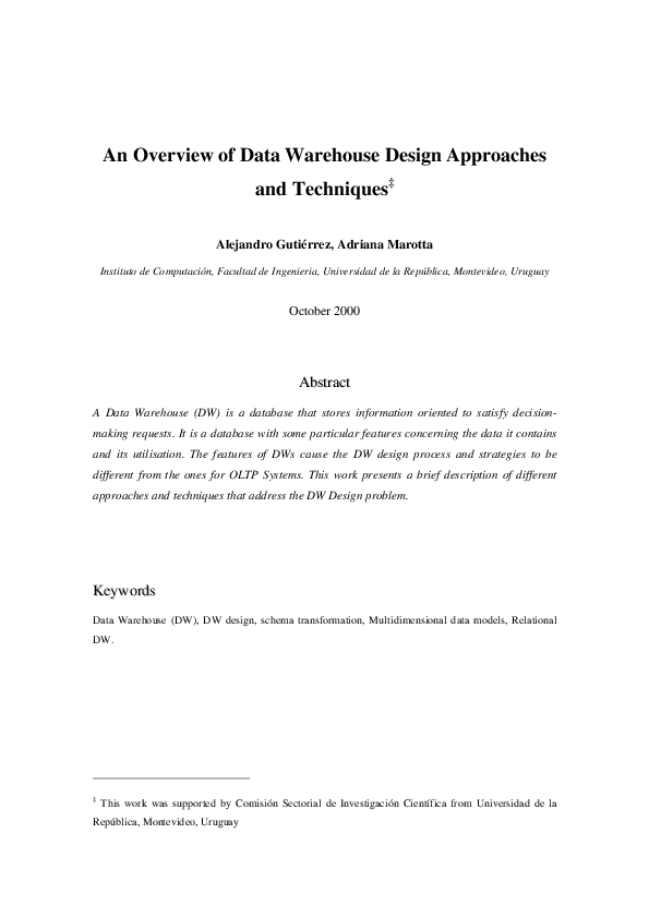 (PDF) An overview of data warehouse design approaches and tecbniques