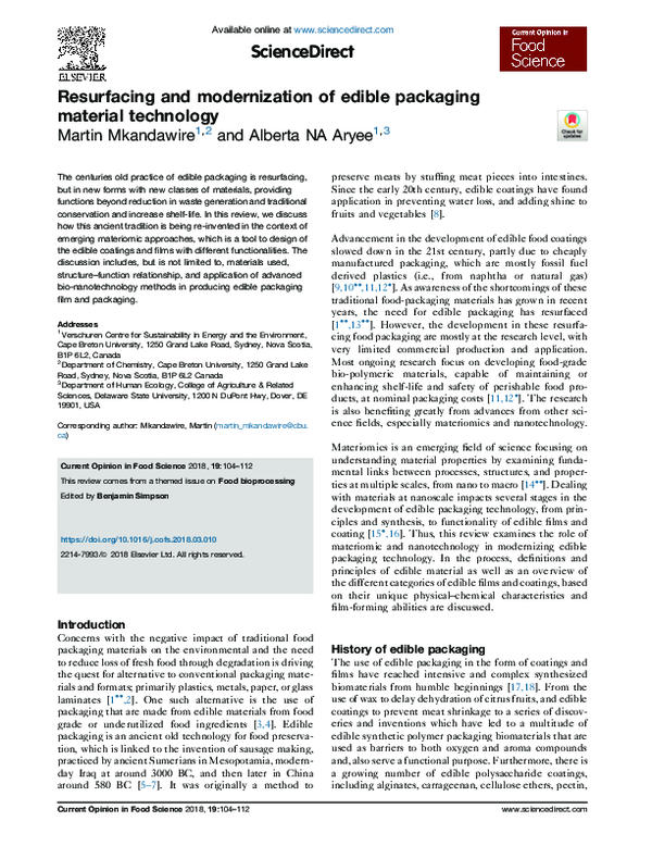 (PDF) Resurfacing and modernization of edible packaging material technology