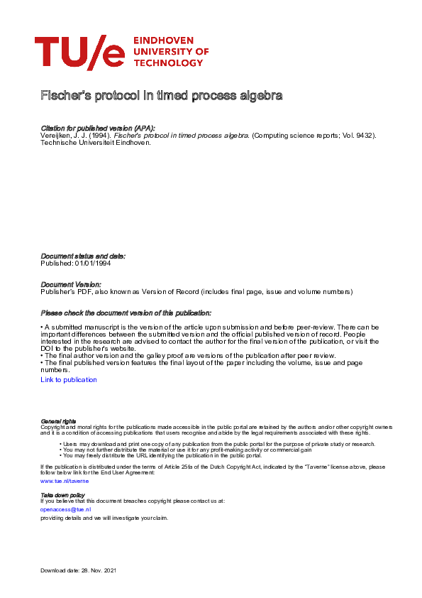 (PDF) Fischer's protocol in timed process algebra