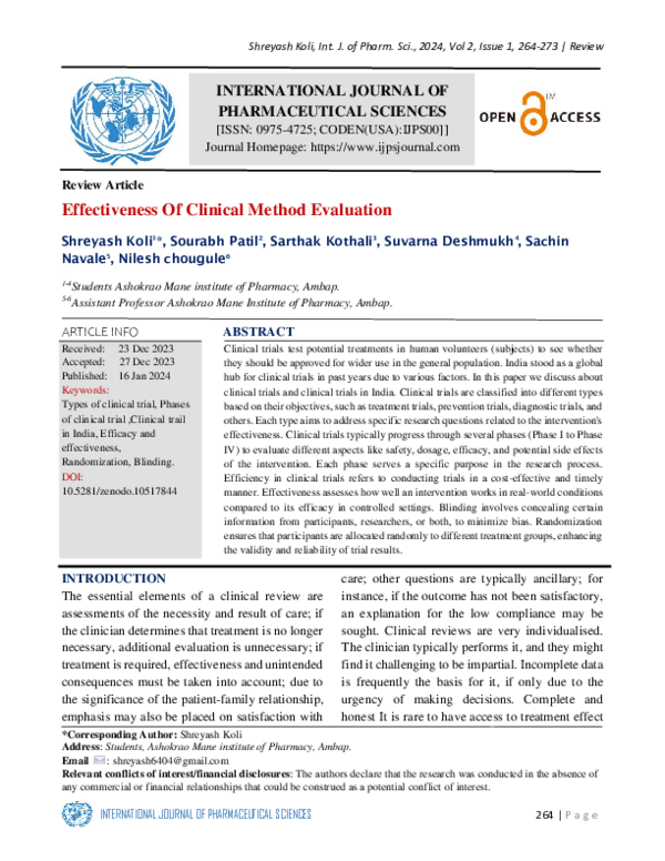 (PDF) Effectiveness Of Clinical Method Evaluation
