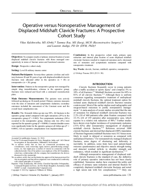 (PDF) Operative Versus Nonoperative Management of Displaced Midshaft ...