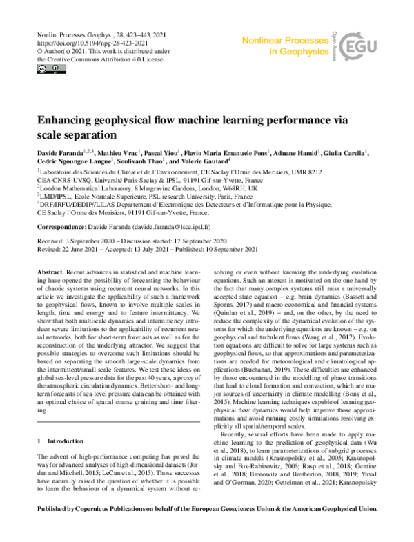 (PDF) Enhancing geophysical flow machine learning performance via scale separation