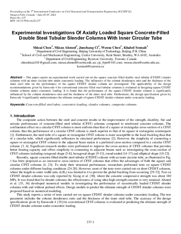 (PDF) Experimental Investigations of Axially Loaded Square Concrete ...