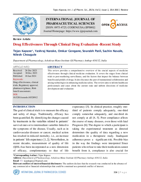 (PDF) Drug Effectiveness Through Clinical Drug Evaluation -Recent Study