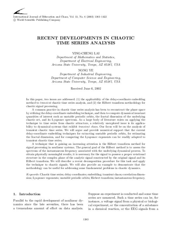 Pdf Recent Developments In Chaotic Time Series Analysis