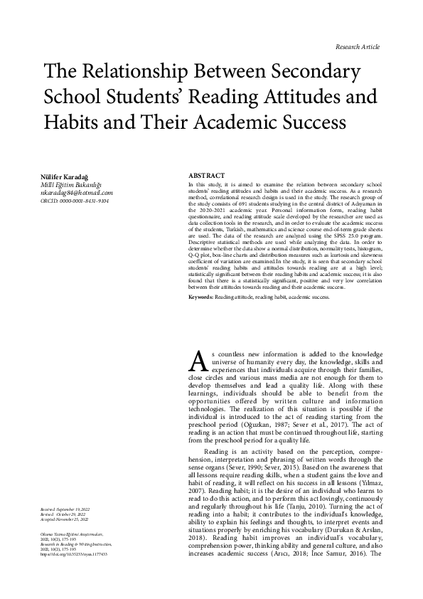 (PDF) The Relationship Between Secondary School Students' Reading ...