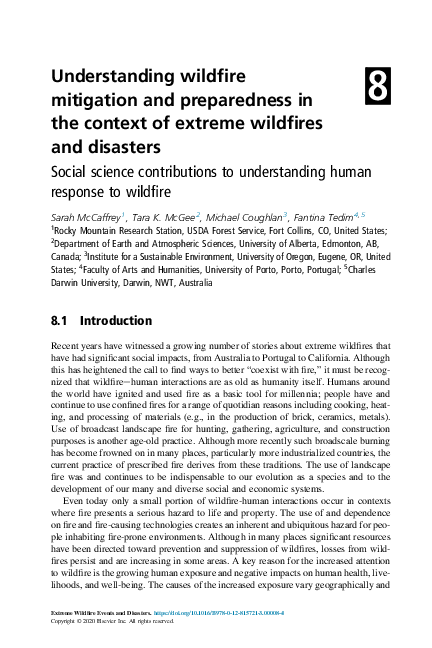 (PDF) Understanding wildfire mitigation and preparedness in the context of extreme wildfires and ...