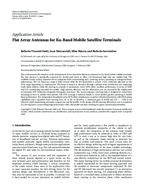 (PDF) Flat Array Antennas for Ku-Band Mobile Satellite Terminals