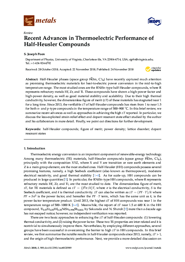 (PDF) Recent advances in thermoelectric performance by incorporating ...