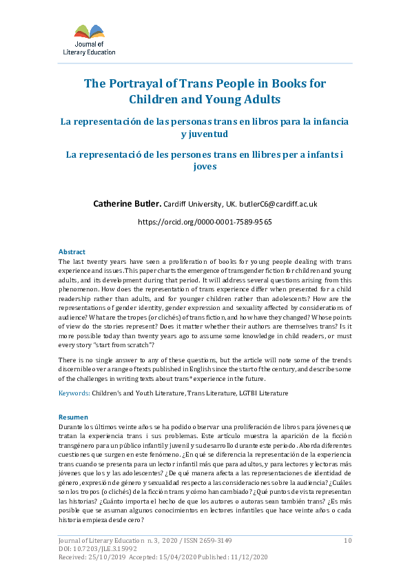 (PDF) The Portrayal of Trans People in Books for Children and Young Adults