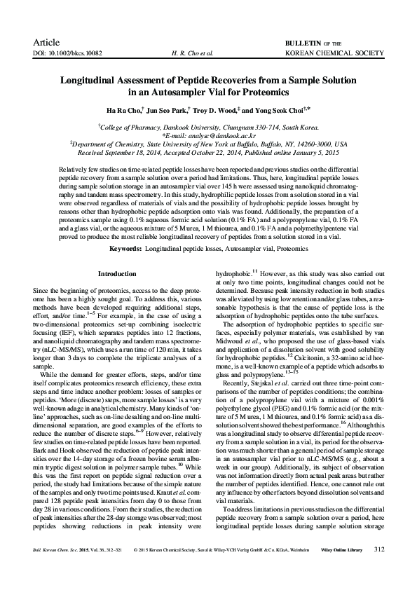 (PDF) Longitudinal Assessment of Peptide Recoveries from a Sample ...