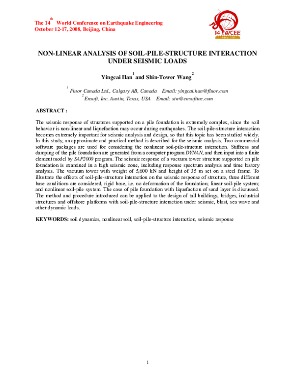 (PDF) Non-Linear Analysis of Soil-Pile-Structure Interaction Under Seismic Loads