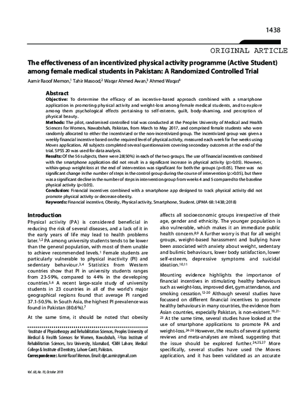 (PDF) The effectiveness of an incentivized physical activity programme ...