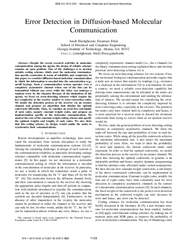 (PDF) Error detection in diffusion-based molecular communication