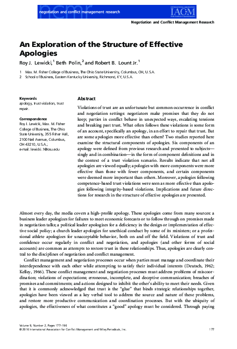 (PDF) An Exploration of the Structure of Effective Apologies