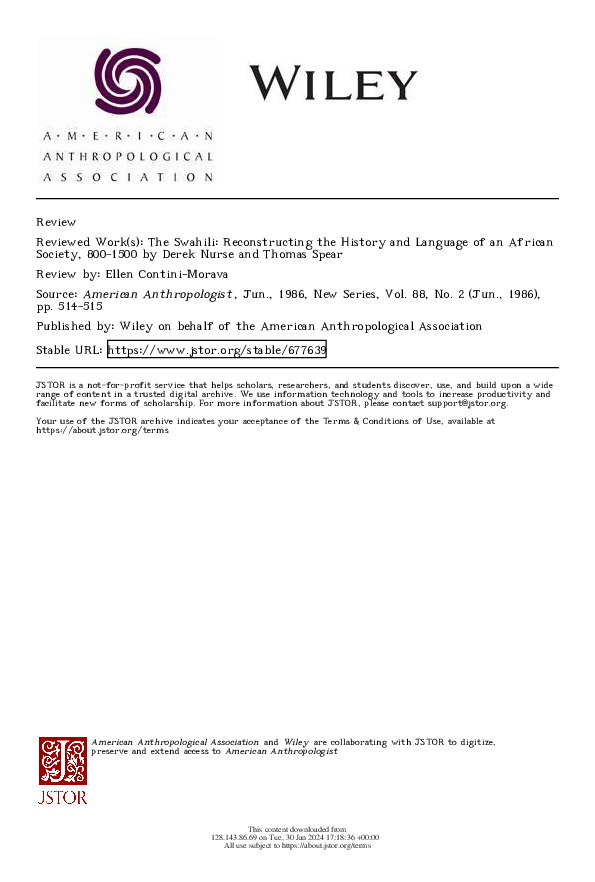 (PDF) The Swahili: Reconstructing the History and Language of an ...
