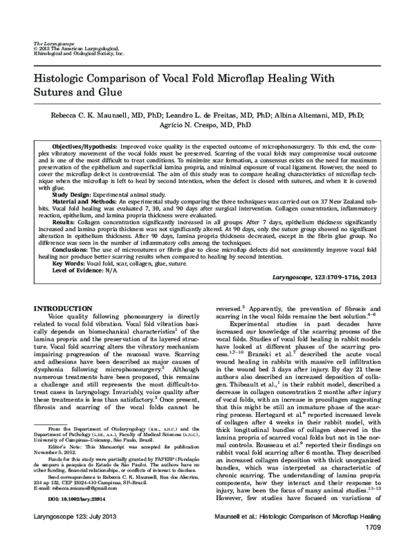 (PDF) Histologic comparison of vocal fold microflap healing with ...