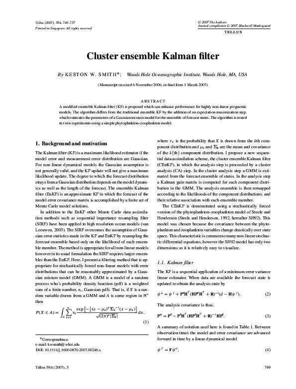 (PDF) Cluster ensemble Kalman filter