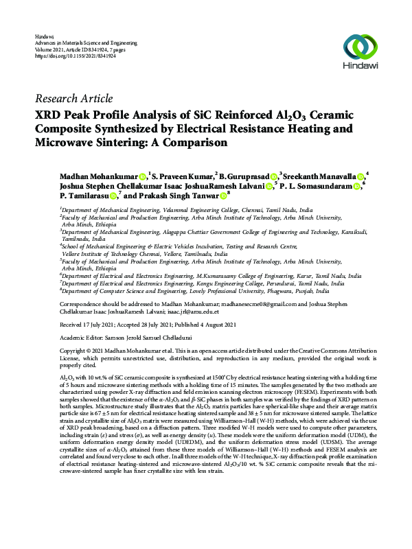 (PDF) XRD Peak Profile Analysis of SiC Reinforced Al2O3 Ceramic Composite Synthesized by ...