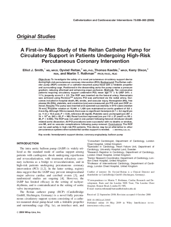 (PDF) A first-in-man study of the reitan catheter pump for circulatory ...