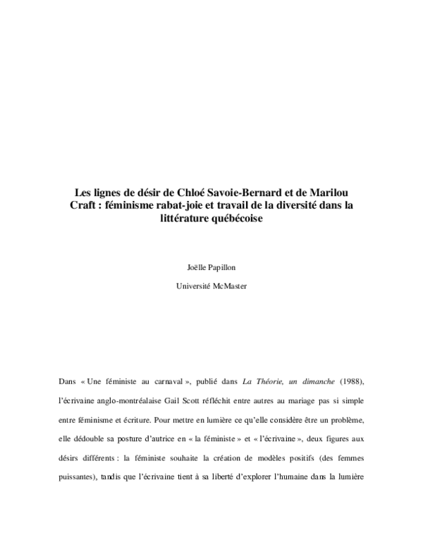 (PDF) Les lignes du désir de Chloé Savoie-Bernard et de Marilou Craft ...