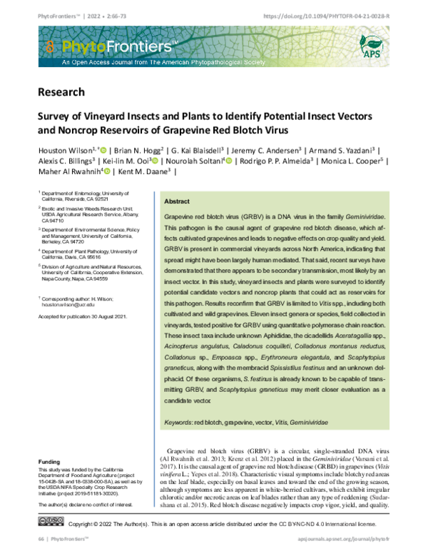 (PDF) Survey of Vineyard Insects and Plants to Identify Potential ...