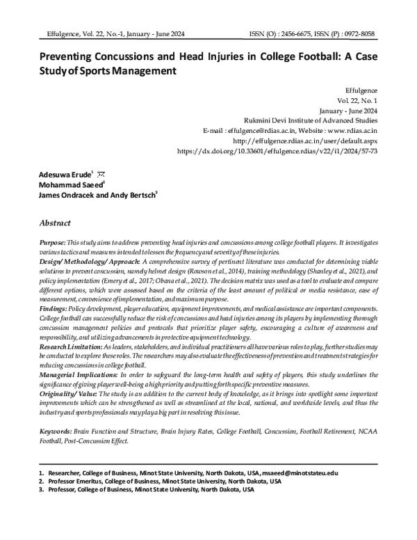 (PDF) Preventing Concussions and Head Injuries in College Football: A ...