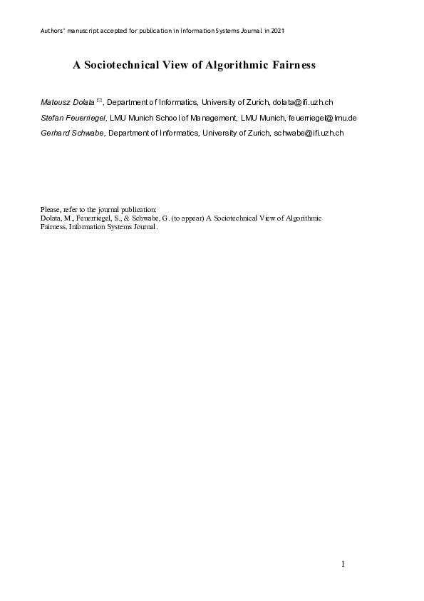 (PDF) A sociotechnical view of algorithmic fairness