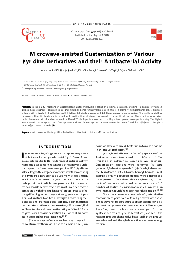 (PDF) Microwave-assisted Quaternization of Various Pyridine Derivatives ...