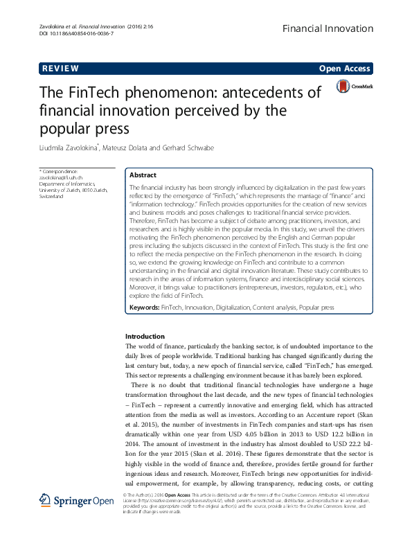 (PDF) The FinTech phenomenon: antecedents of financial innovation ...