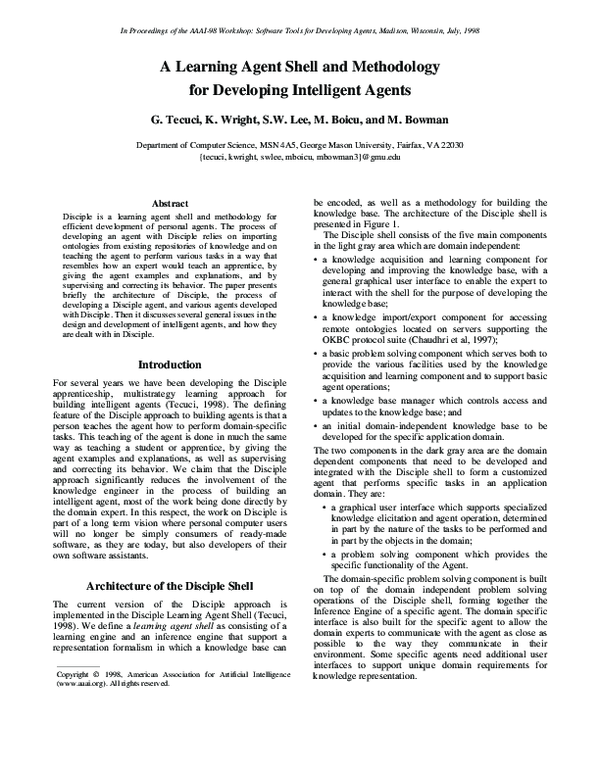 (PDF) A Learning Agent Shell and Methodology for Developing Intelligent Agents | Mihai Boicu ...