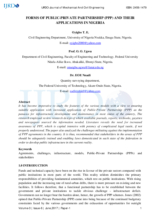 (PDF) Forms of Public-Private Partnership (PPP) and Their Applications ...