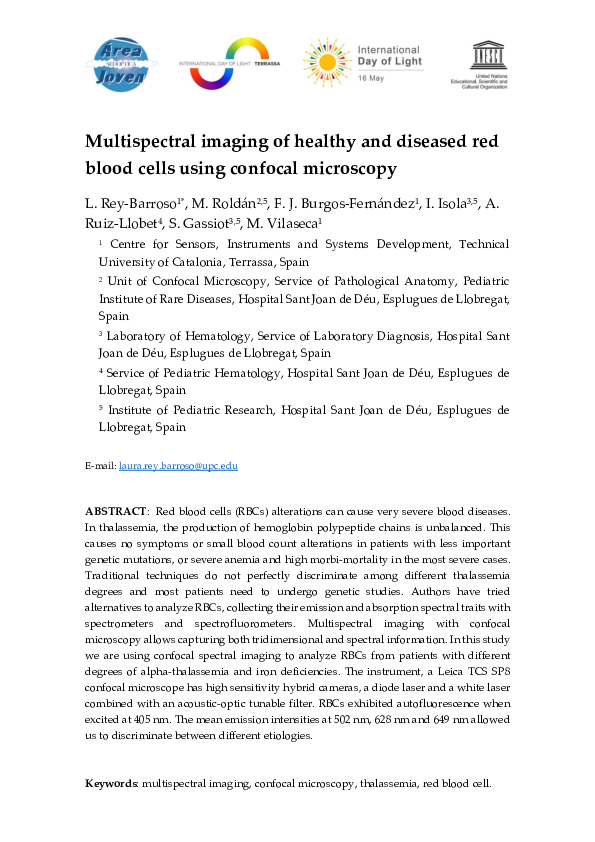 (PDF) Multispectral imaging of healthy and diseased red blood cells ...