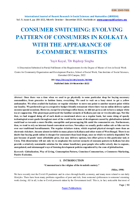 (PDF) Consumer Switching: Evolving Pattern of Consumers in Kolkata with ...